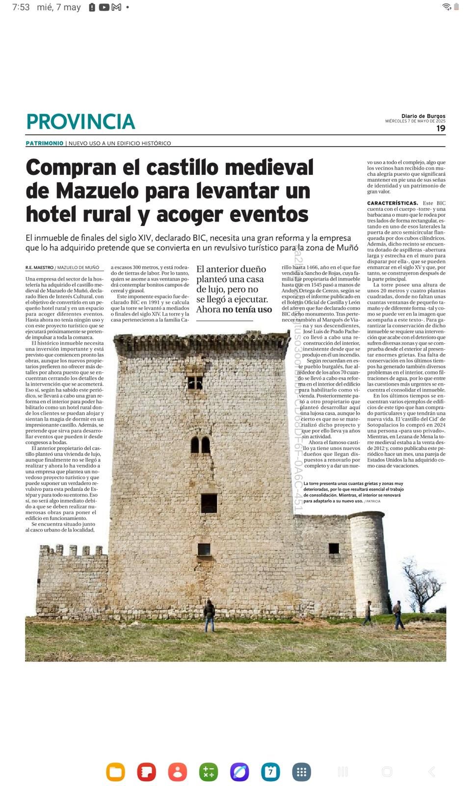 Compran el Castillo de Mazuelo – ONCE VILLAS DE MUÑÓ